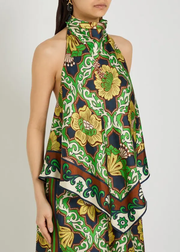 ALEMAIS Liana Printed Silk Halterneck Top - Multicoloured