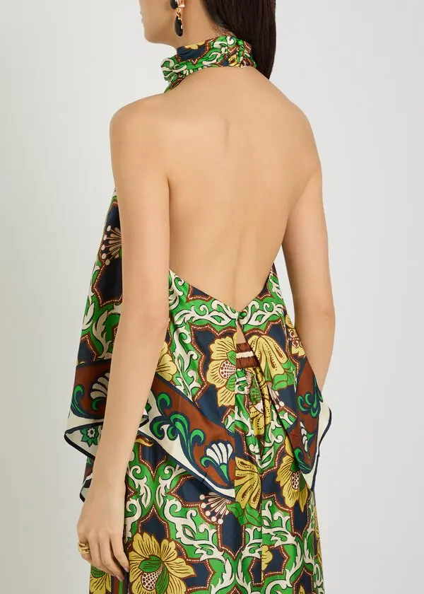 ALEMAIS Liana Printed Silk Halterneck Top - Multicoloured