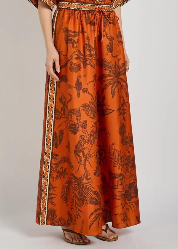 ALEMAIS Alémais Monkey Dance Printed Wide-leg Silk Trousers - Rust