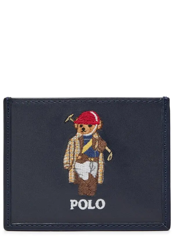 Polo Ralph Lauren Polo Bear Embroidered Leather Card Holder - Navy