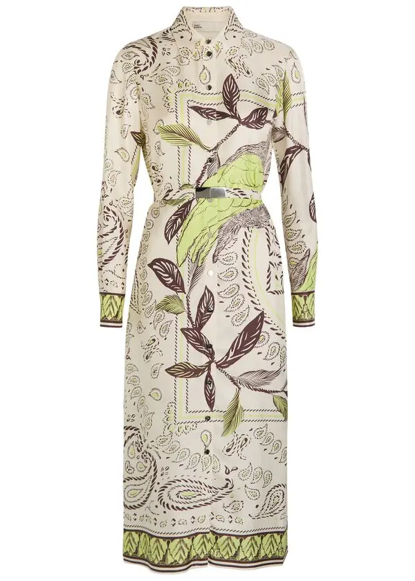 Tory Burch Printed Belted Silk Midi Shirt Dress - Multicoloured