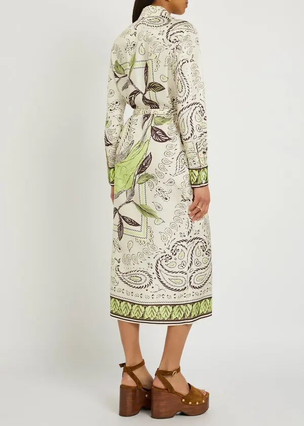 Tory Burch Printed Belted Silk Midi Shirt Dress - Multicoloured