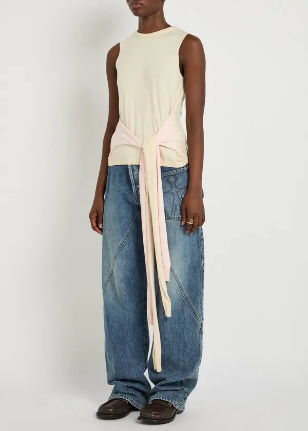 JW Anderson Cotton And Cashmere-blend Tank Top With Tie Detail - Ivory