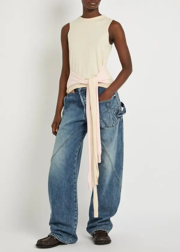 JW Anderson Cotton And Cashmere-blend Tank Top With Tie Detail - Ivory