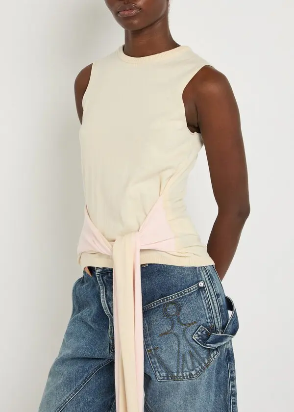 JW Anderson Cotton And Cashmere-blend Tank Top With Tie Detail - Ivory