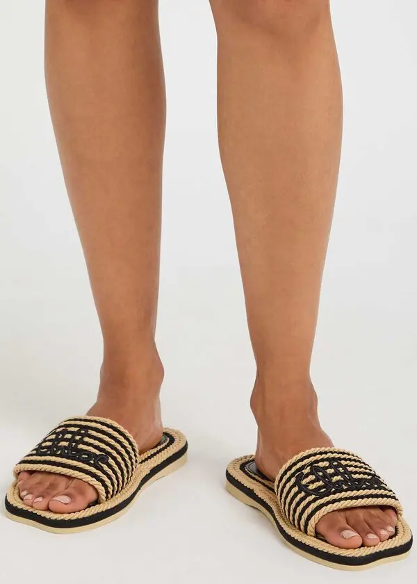 Chloé Striped Woven Sliders - Black