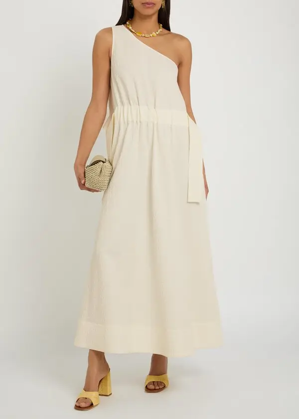 Tory Burch Floral-jacquard Belted Cotton-blend Midi Dress