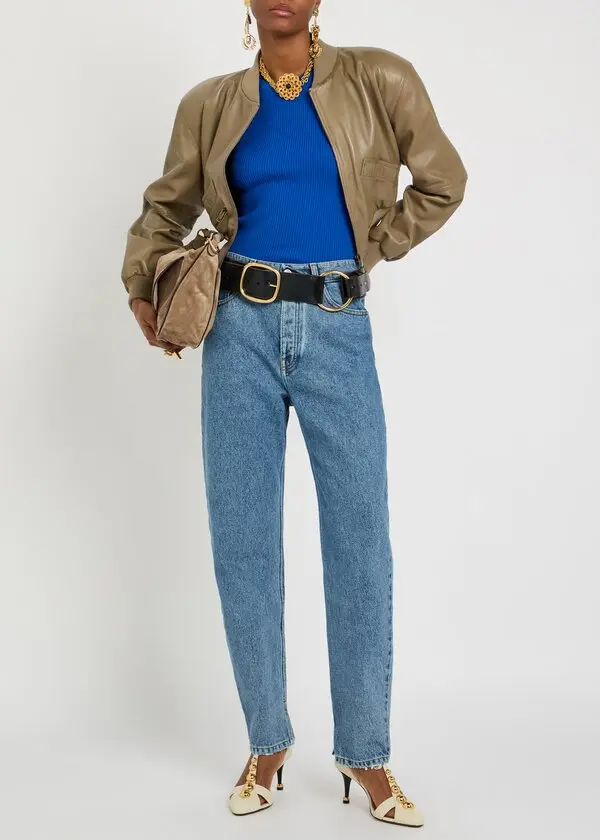 Chloé Sculpted Leather Cropped Bomber Jacket - Brown
