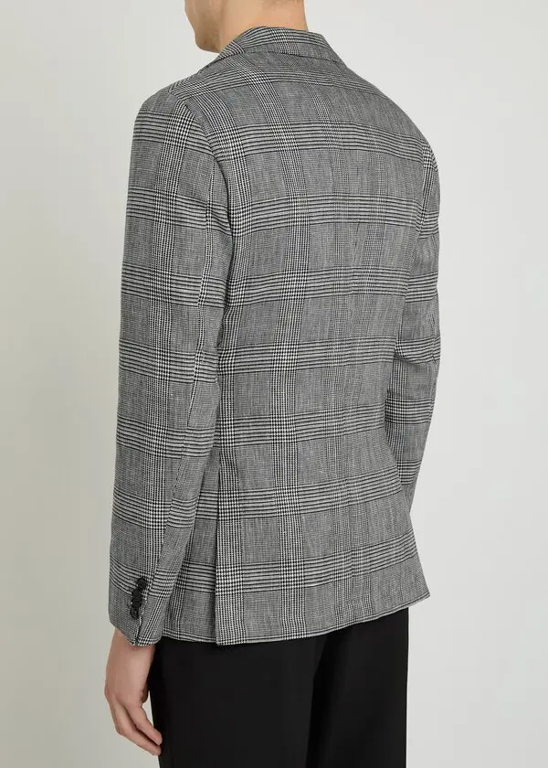 BOSS Hanry Checked Cotton And Linen-wool Blazer - Grey