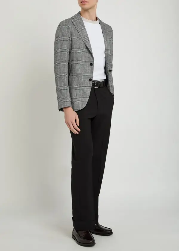 BOSS Hanry Checked Cotton And Linen-wool Blazer - Grey