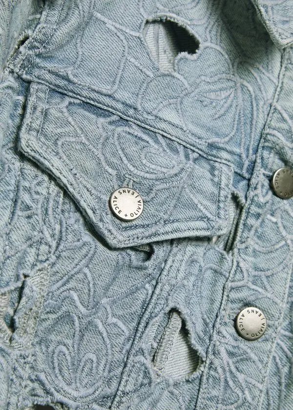 Alice + Olivia Chloe Embroidered Cut-out Denim Cropped Jacket - Blue