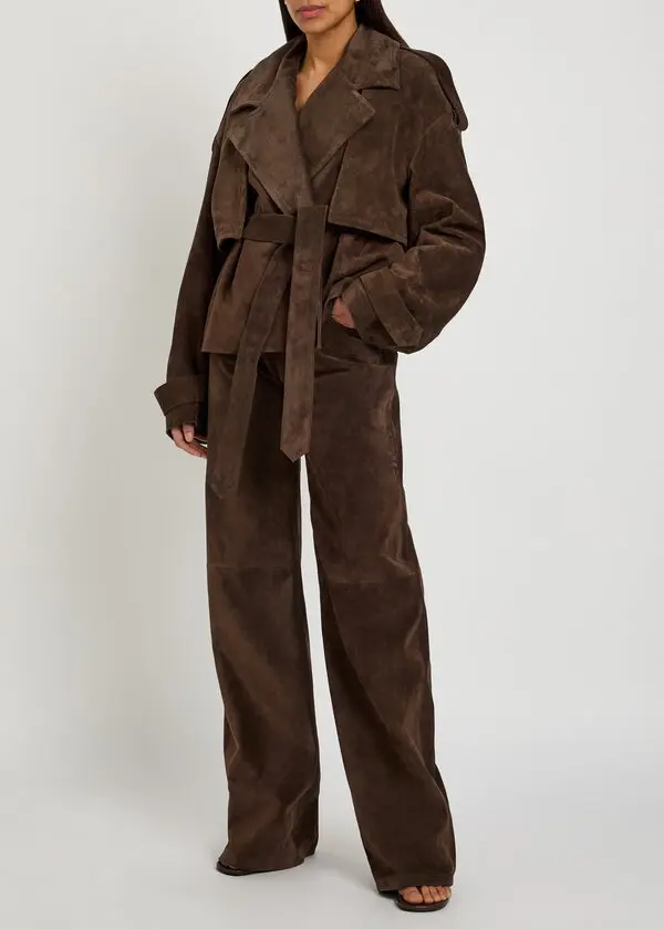 ARMARIUM Wide-leg Suede Trousers - Brown
