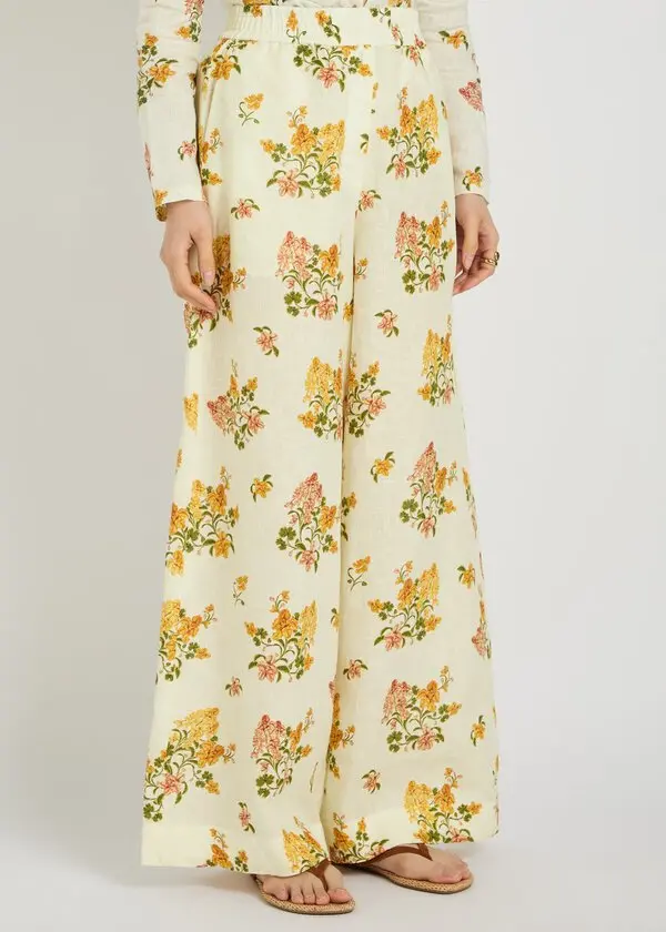 Agua Bendita Tota Floral Linen Wide-leg Trousers - Multicoloured