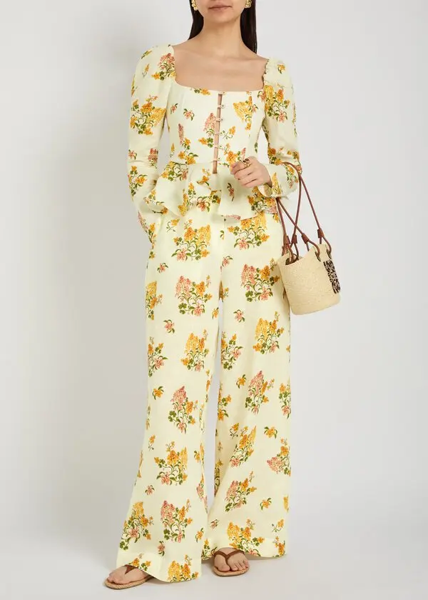 Agua Bendita Tota Floral Linen Wide-leg Trousers - Multicoloured