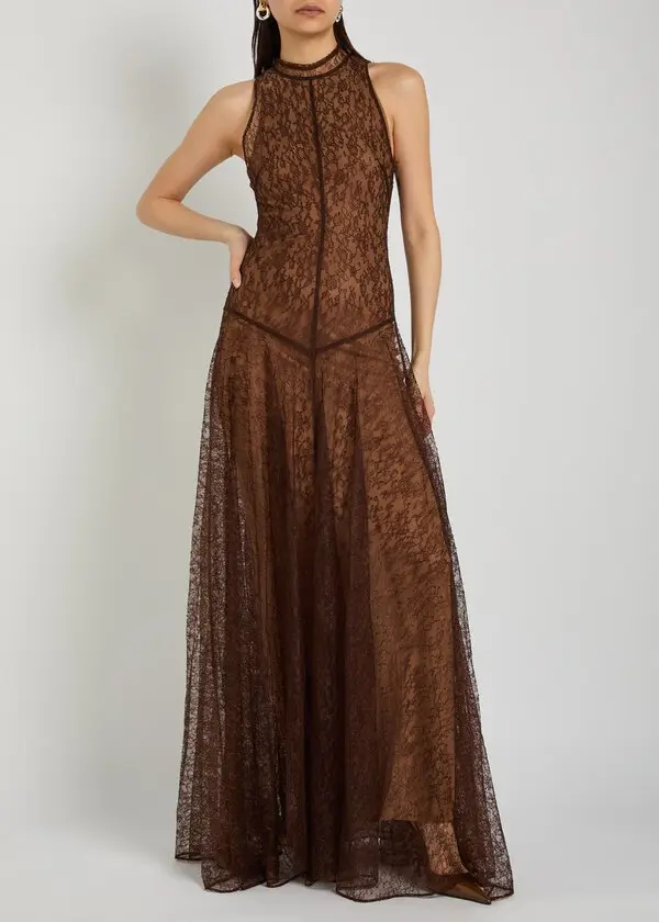 De La Vali Foehn Lace Maxi Dress - Brown | Editorialist