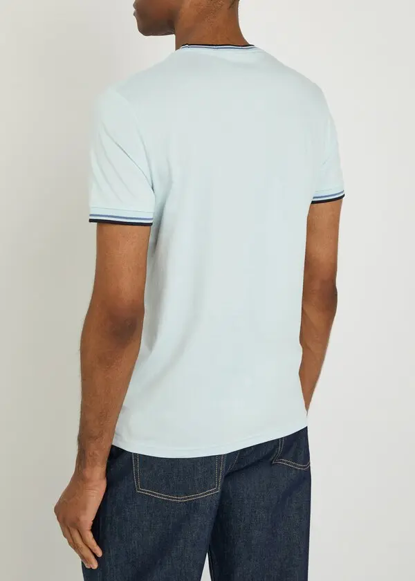 Fred Perry Logo-embroidered Cotton T-shirt - Light Blue