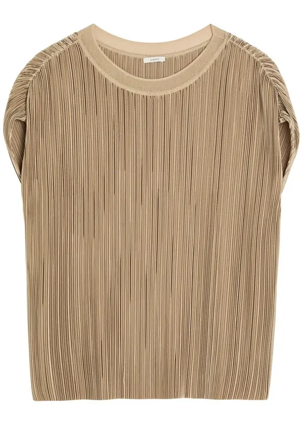JOSEPH Cédre Pleated Satin Top - Beige