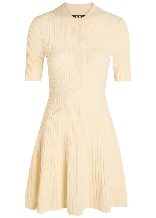 Paige Ribbed Knit Mini Polo Dress - Beige
