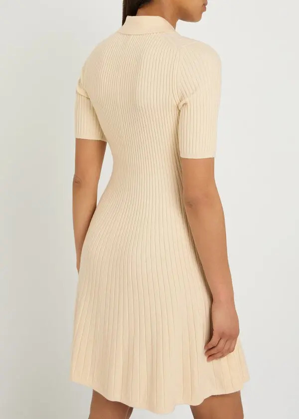 Paige Ribbed Knit Mini Polo Dress - Beige