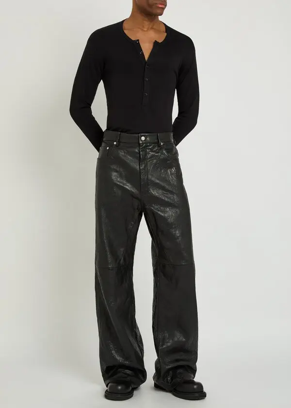 Rick Owens Grained Leather Trousers - Black