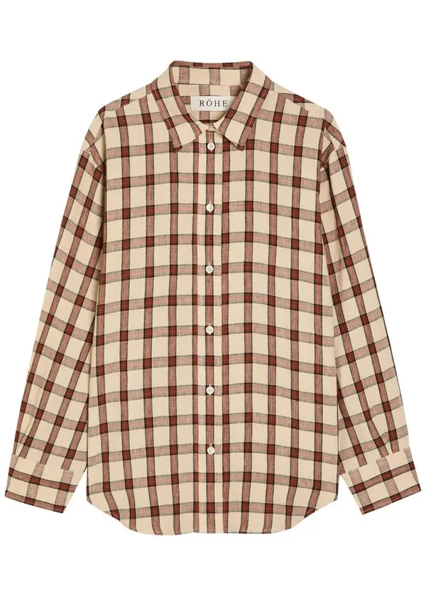RÓHE Oversized Checked Linen Shirt - Red