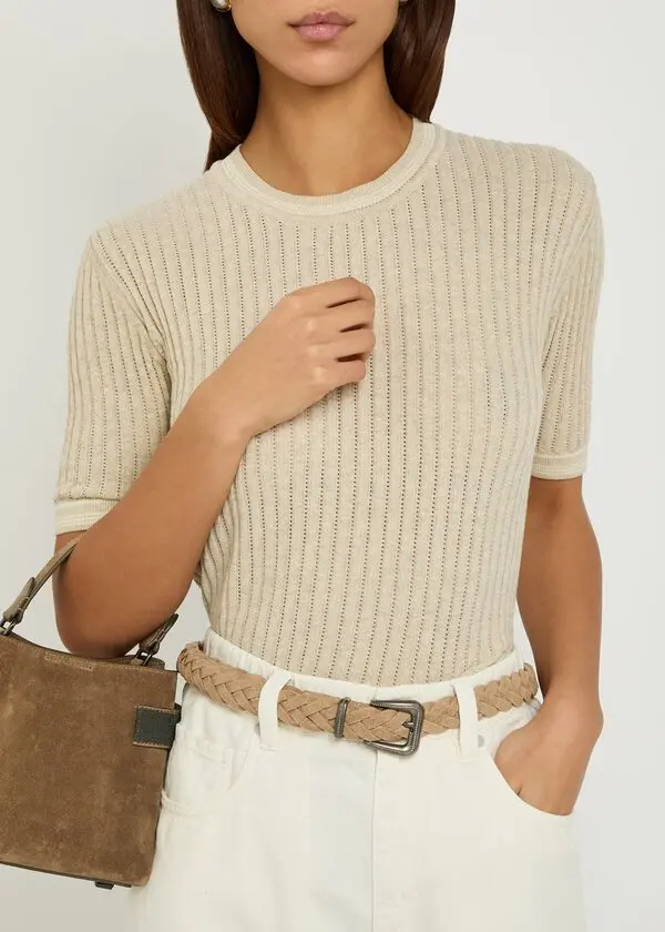 Brunello Cucinelli Mini Bead-embellished Suede Top Handle Bag - Dark Brown
