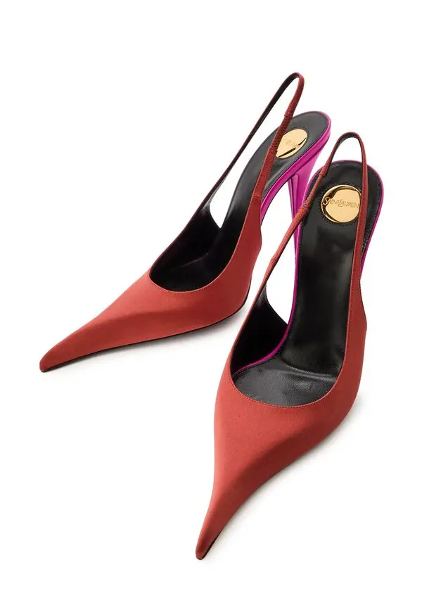 Saint Laurent Deroche 110 Satin Slingback Pumps - Red