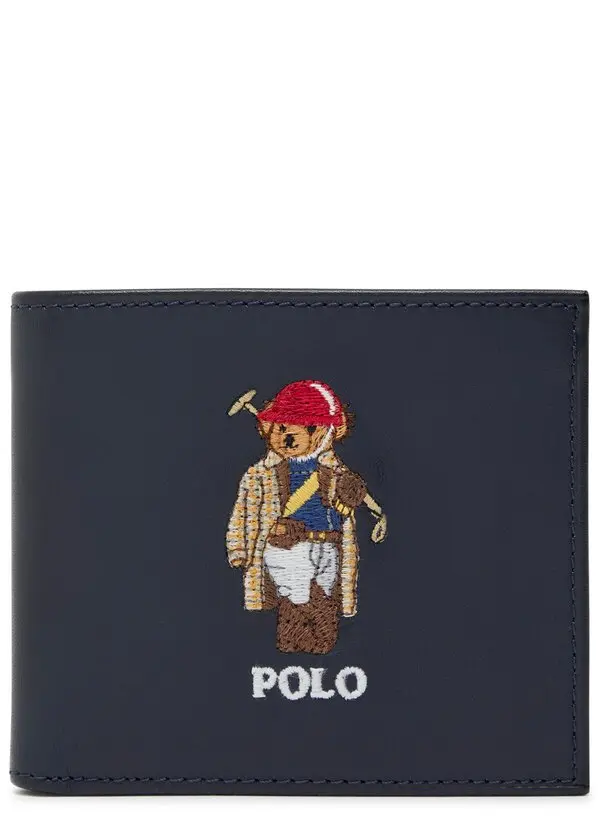 Polo Ralph Lauren Polo Bear Embroidered Leather Wallet - Navy