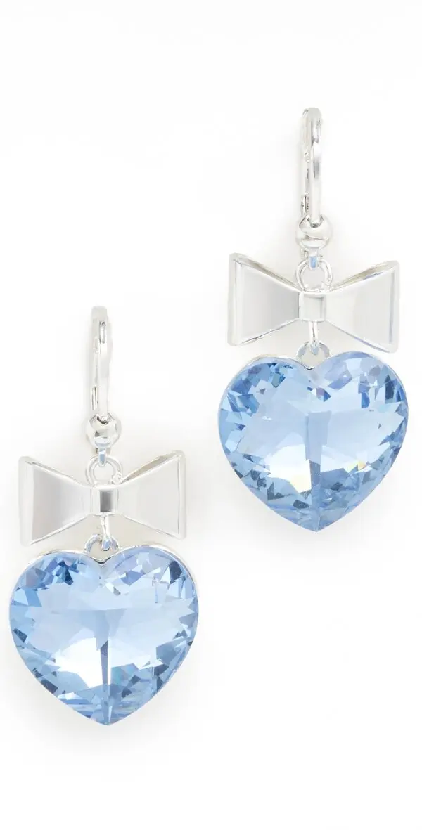 Tory Burch Curiosity Heart And Bow Earrings - Light Silver/blue