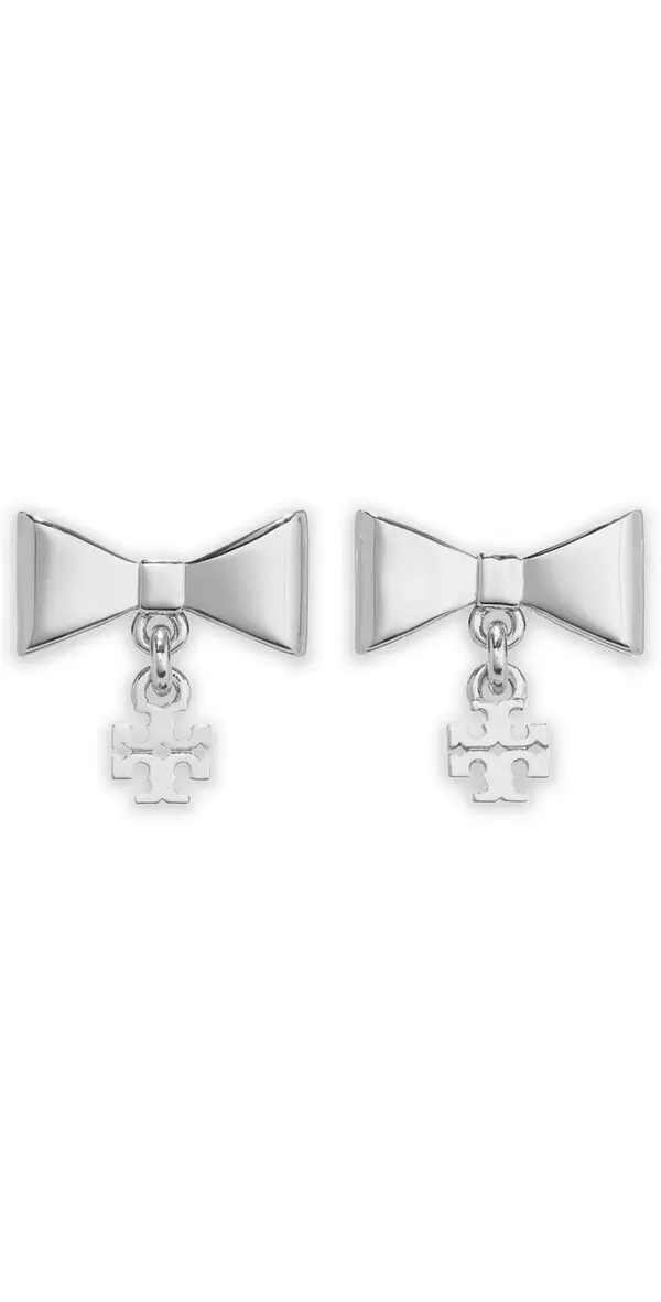 Tory Burch Curiosity Bow Stud Earrings - Tory Silver