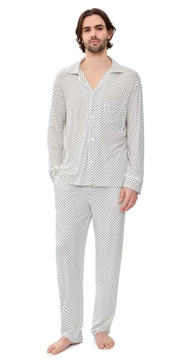 Eberjey William Printed Long Pj Set - Tide Dot Ivory
