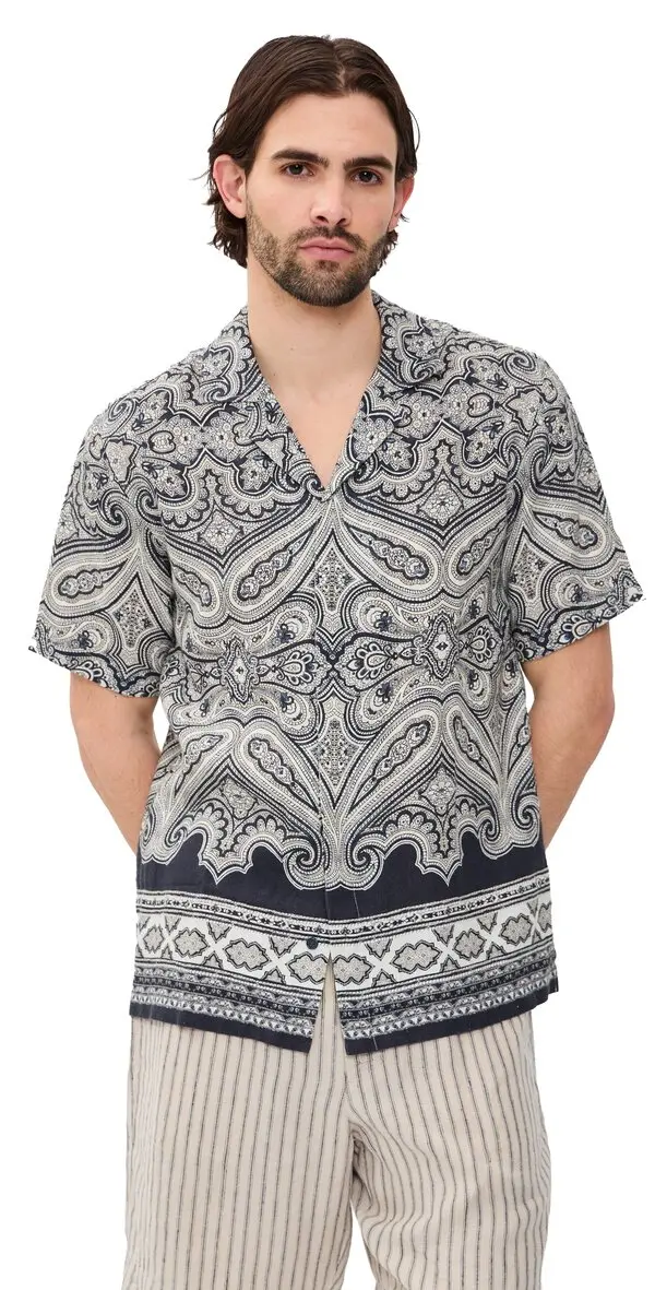 Orlebar Brown Maitan Linen Carnival Shirt - Night Iris