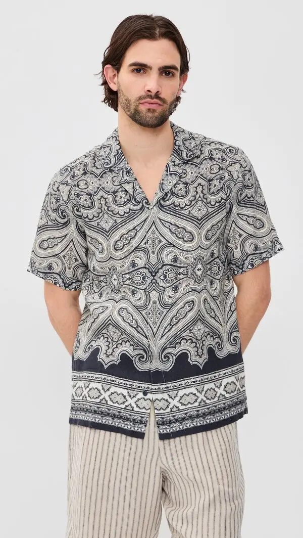 Orlebar Brown Maitan Linen Carnival Shirt - Night Iris