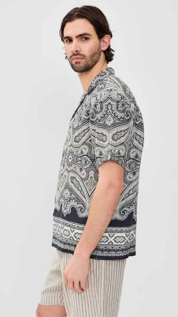 Orlebar Brown Maitan Linen Carnival Shirt - Night Iris