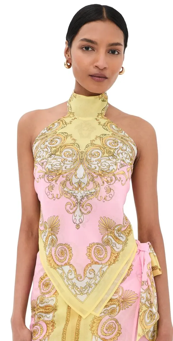 Versace Printed Halterneck Top - Pale Yellow/rose Quartz