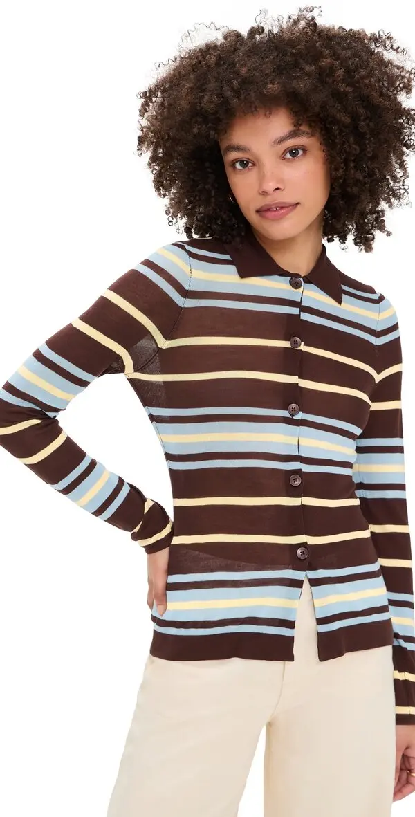 ALIGNE Sue-ellen Striped Knit Polo Neck Top - Stripe