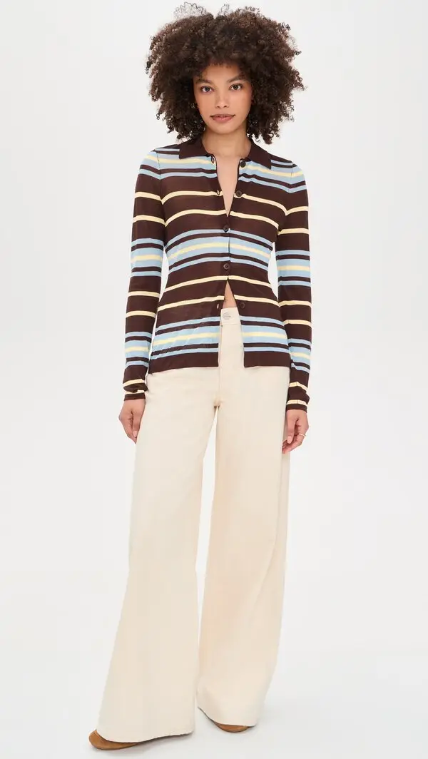 ALIGNE Sue-ellen Striped Knit Polo Neck Top - Stripe