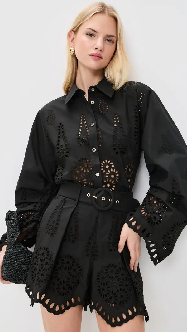 HEVRON Raquel Eyelet Top - Black
