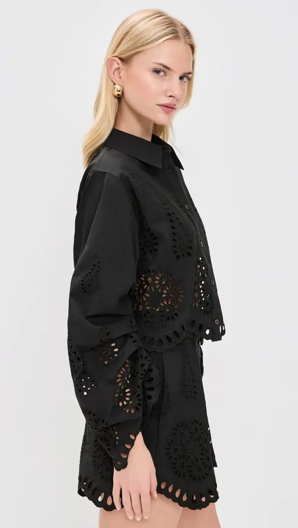 HEVRON Raquel Eyelet Top - Black