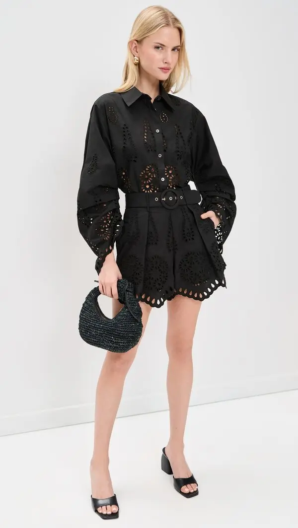 HEVRON Raquel Eyelet Top - Black