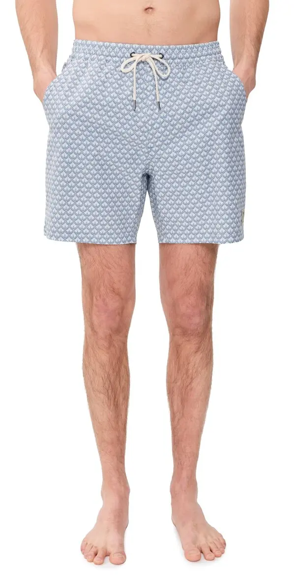 Marine Layer Lined Sport & Swim Shorts - Light Blue Agave Print