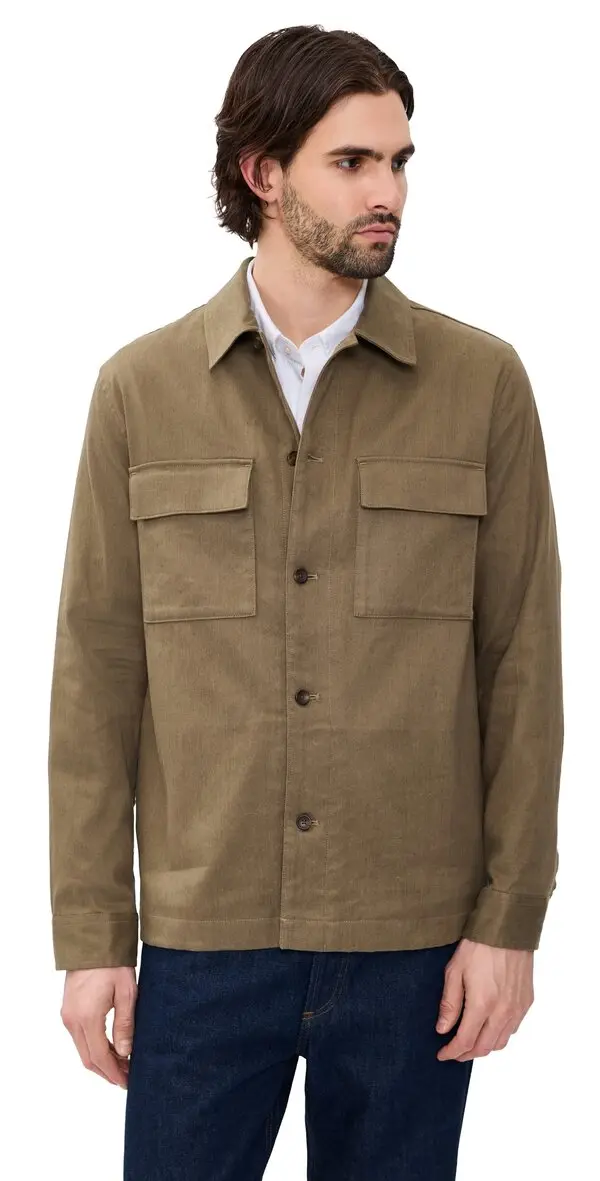 Vince Stretch Linen Chore Coat - Kalamata