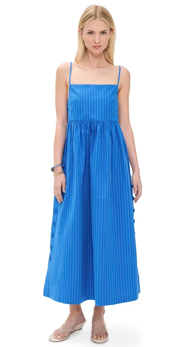 THE TINY BIG SISTER Striped Square Neck Dress - Blue