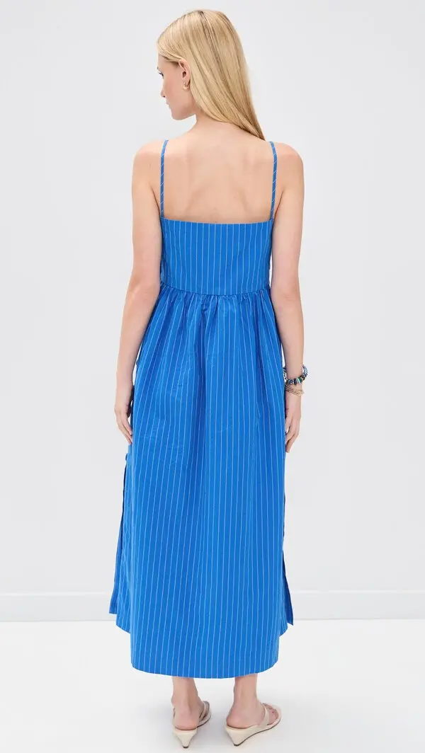 THE TINY BIG SISTER Striped Square Neck Midi Dress