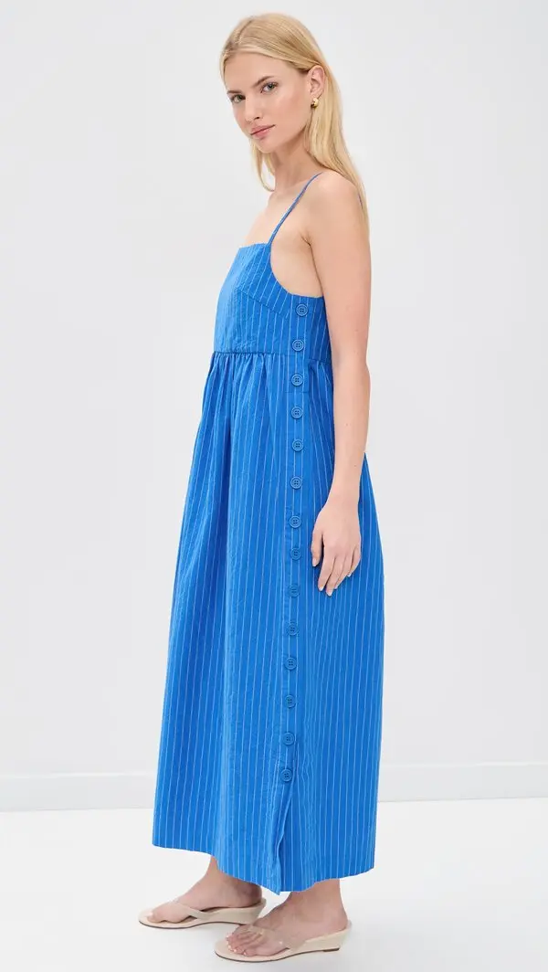 THE TINY BIG SISTER Striped Square Neck Midi Dress