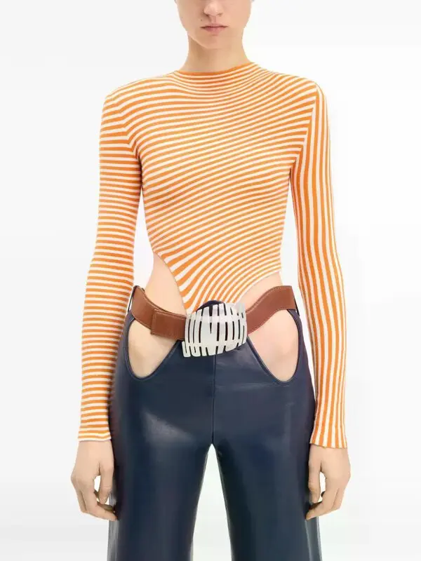 JEAN PAUL GAULTIER Striped Asymmetric Bodysuit