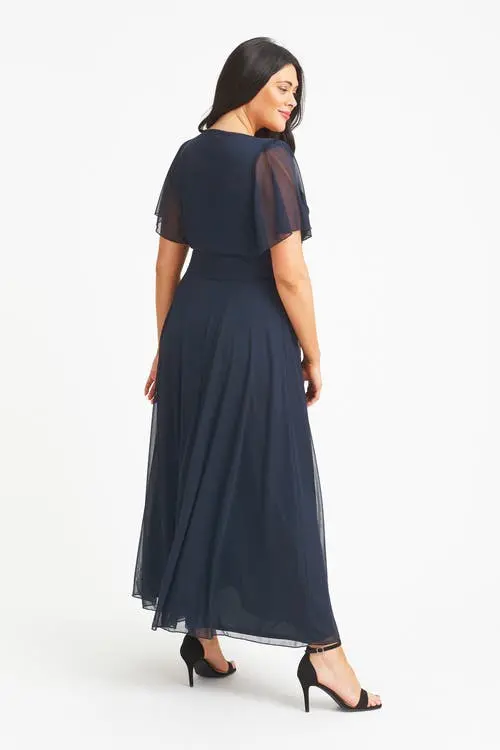 SCARLETT & JO Kemi Maxi Gown With Angel Sleeves - Solid Navy