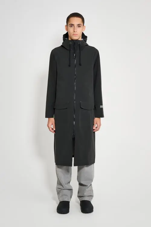 Stutterheim Stockholm Long Patch Matte Raincoat - Black