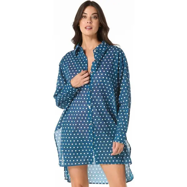 Michael Kors Classic Dot Cover Up Shirt - River Blue