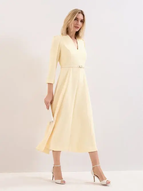 PHASE EIGHT Belted Midi Dress - Pale Yellow